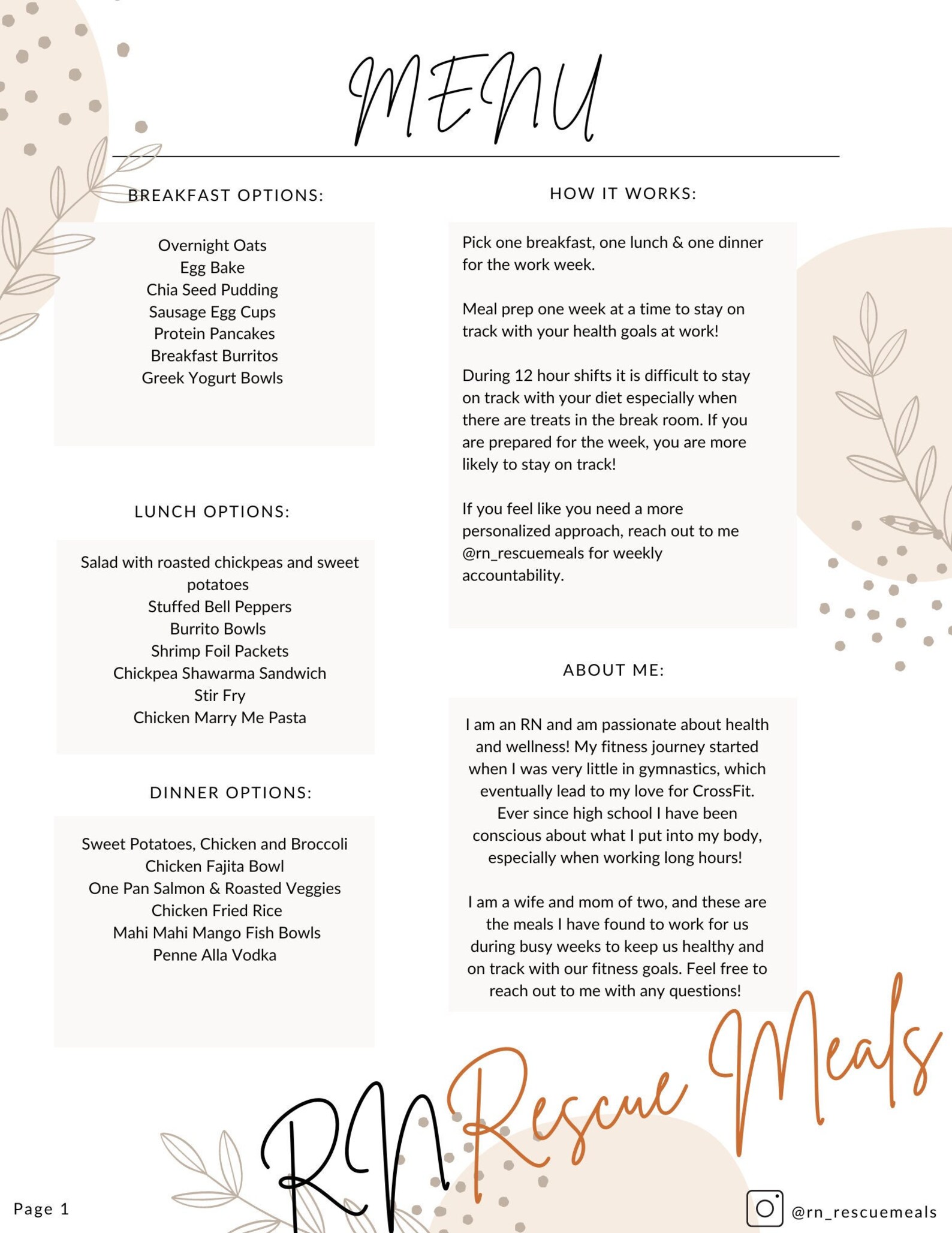 PDF Meal Plan: Shopping List and Recipes for Registered Nurses and ...