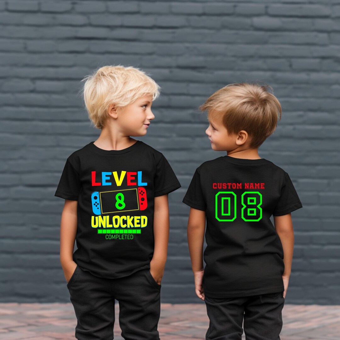Level 8 Unlocked T-shirt, Front AND Back Print Birthday Boy Outfit, Kid ...