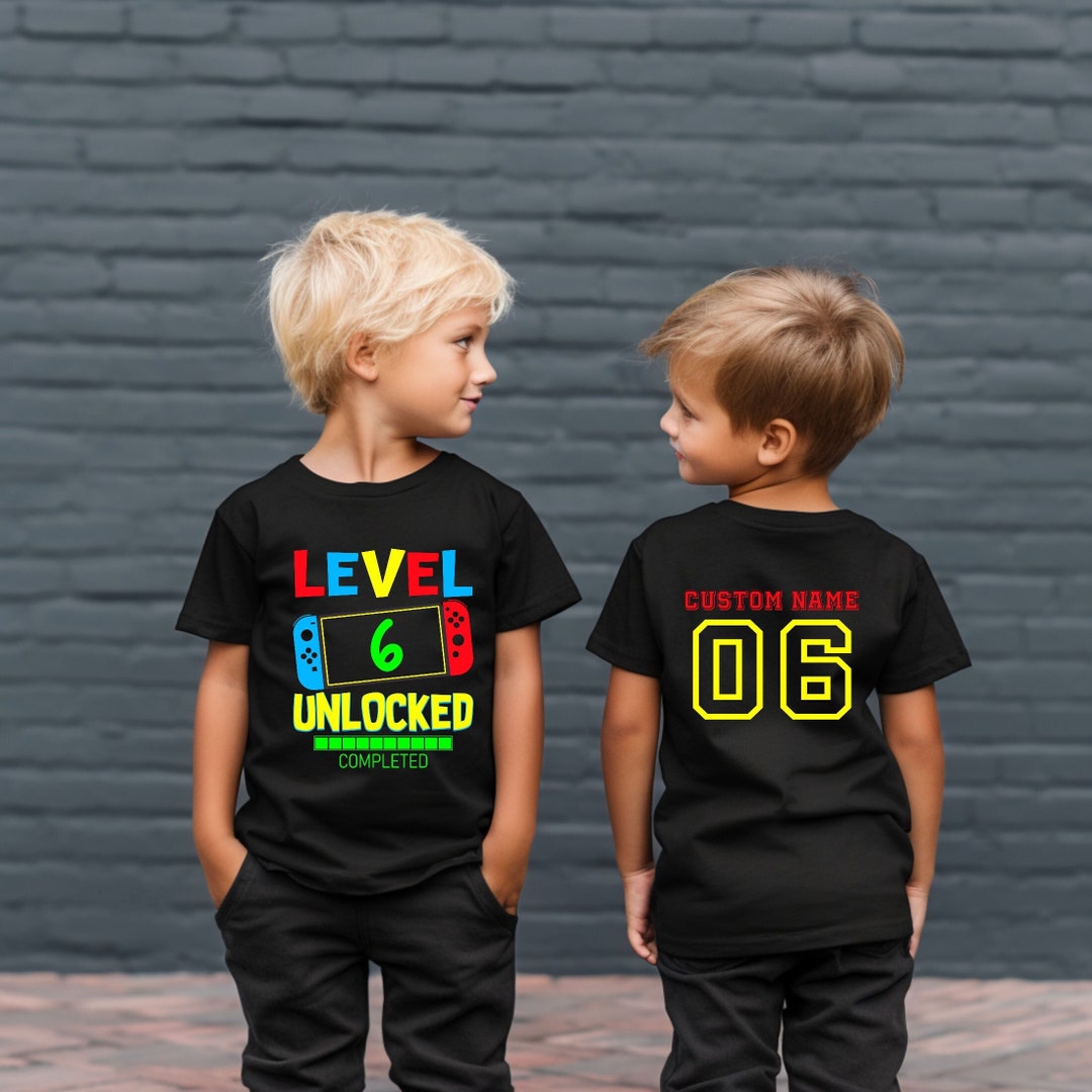 Level 6 Unlocked T-shirt, Front AND Back Print Birthday Boy Top, Kid's ...