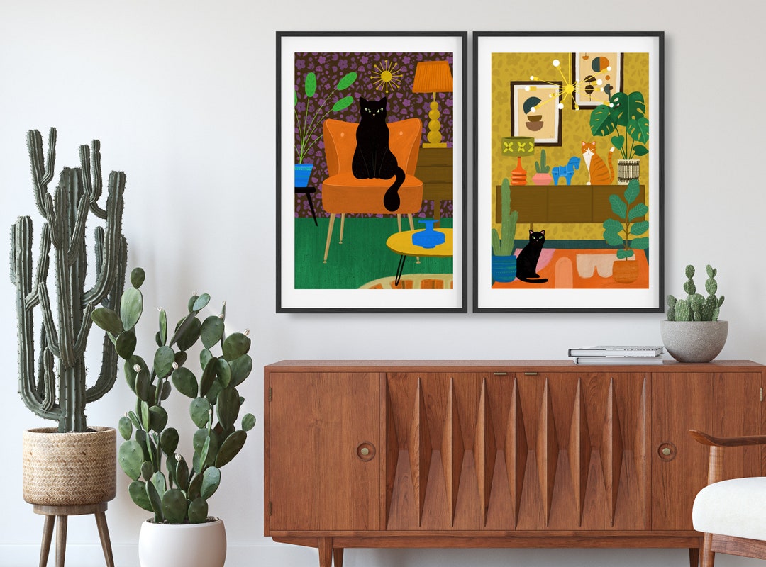 Retro Cats Printable Wall Art Set of 2 Prints Girls Room - Etsy