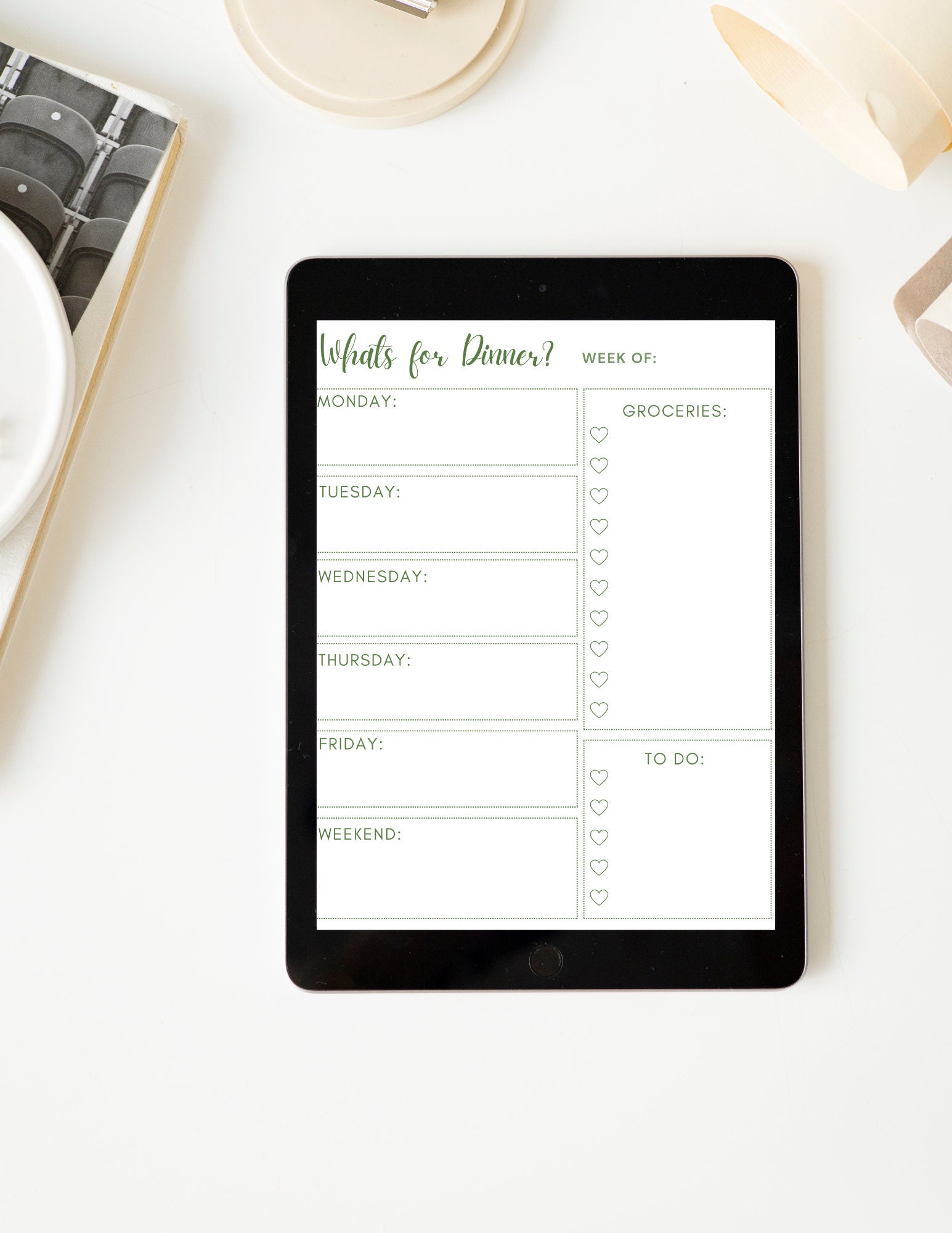 DIGITAL DOWNLOADABLE Menu Planner With Grocery and to Do List, Green ...