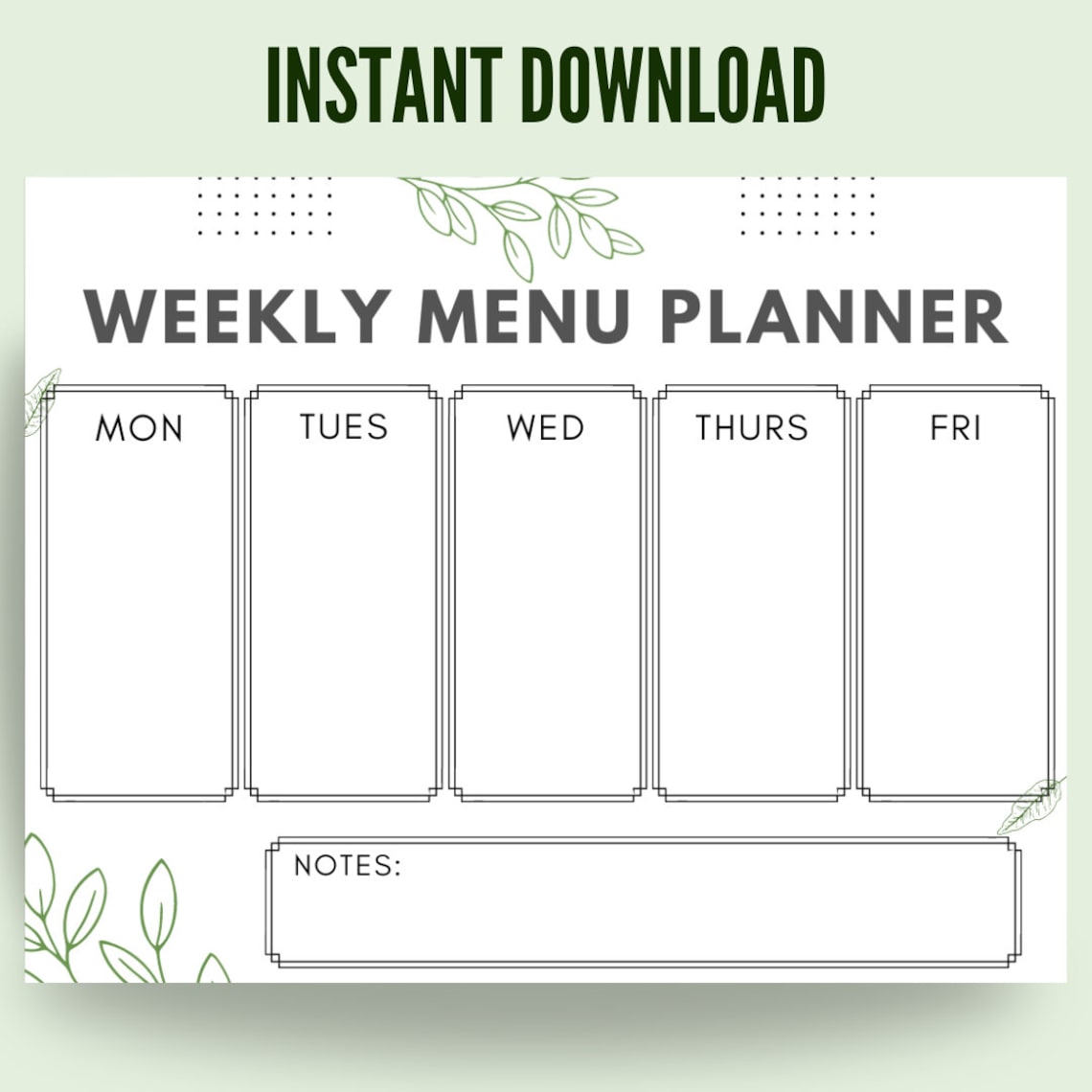 INSTANT DOWNLOAD Printable Weekly Menu Planner, Menu Plan With Notes ...