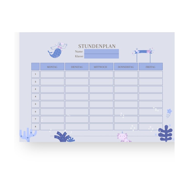 Timetable - Set | 5 Pieces | Instant Download | A4 | Printable ...