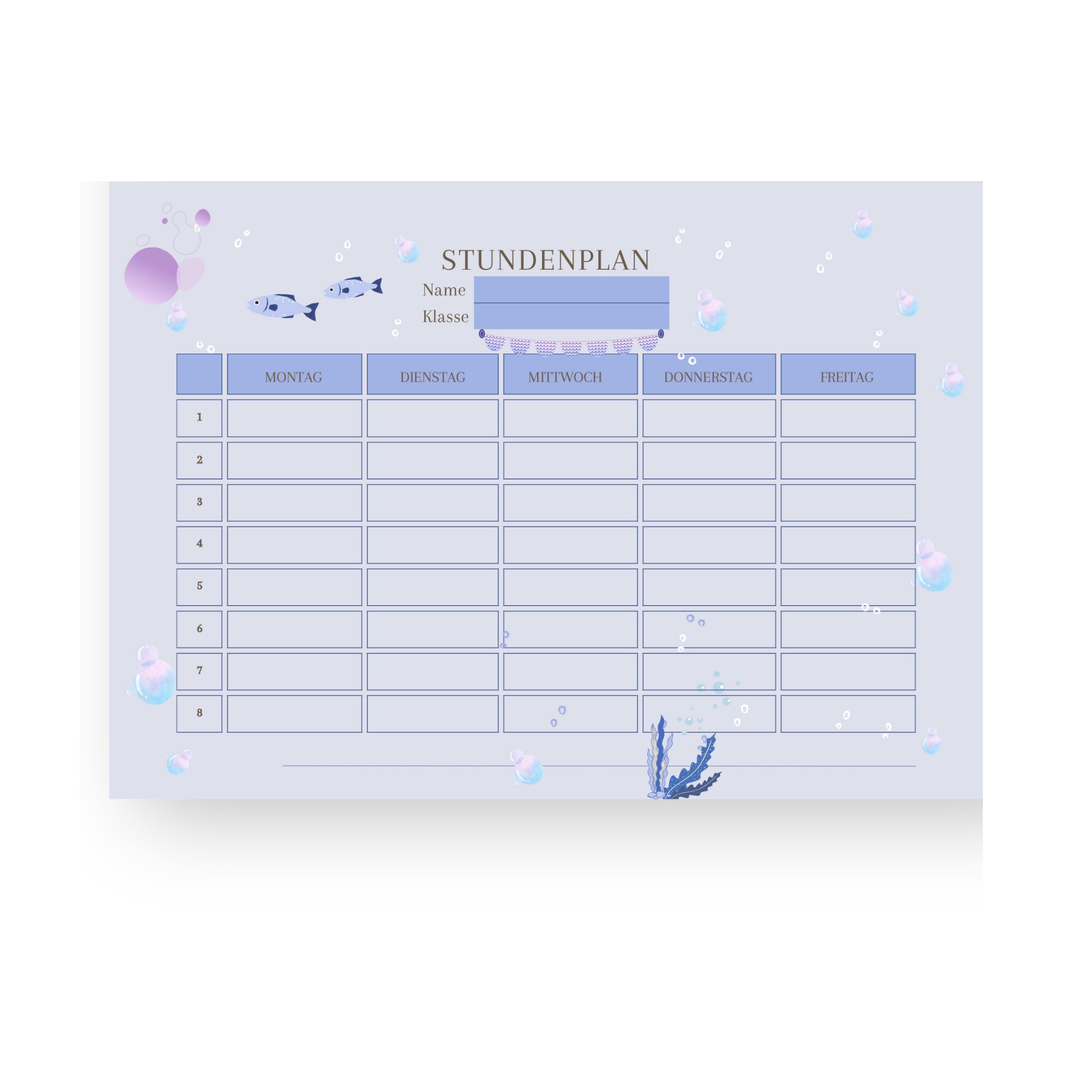 Timetable - Set | 5 Pieces | Instant Download | A4 | Printable ...