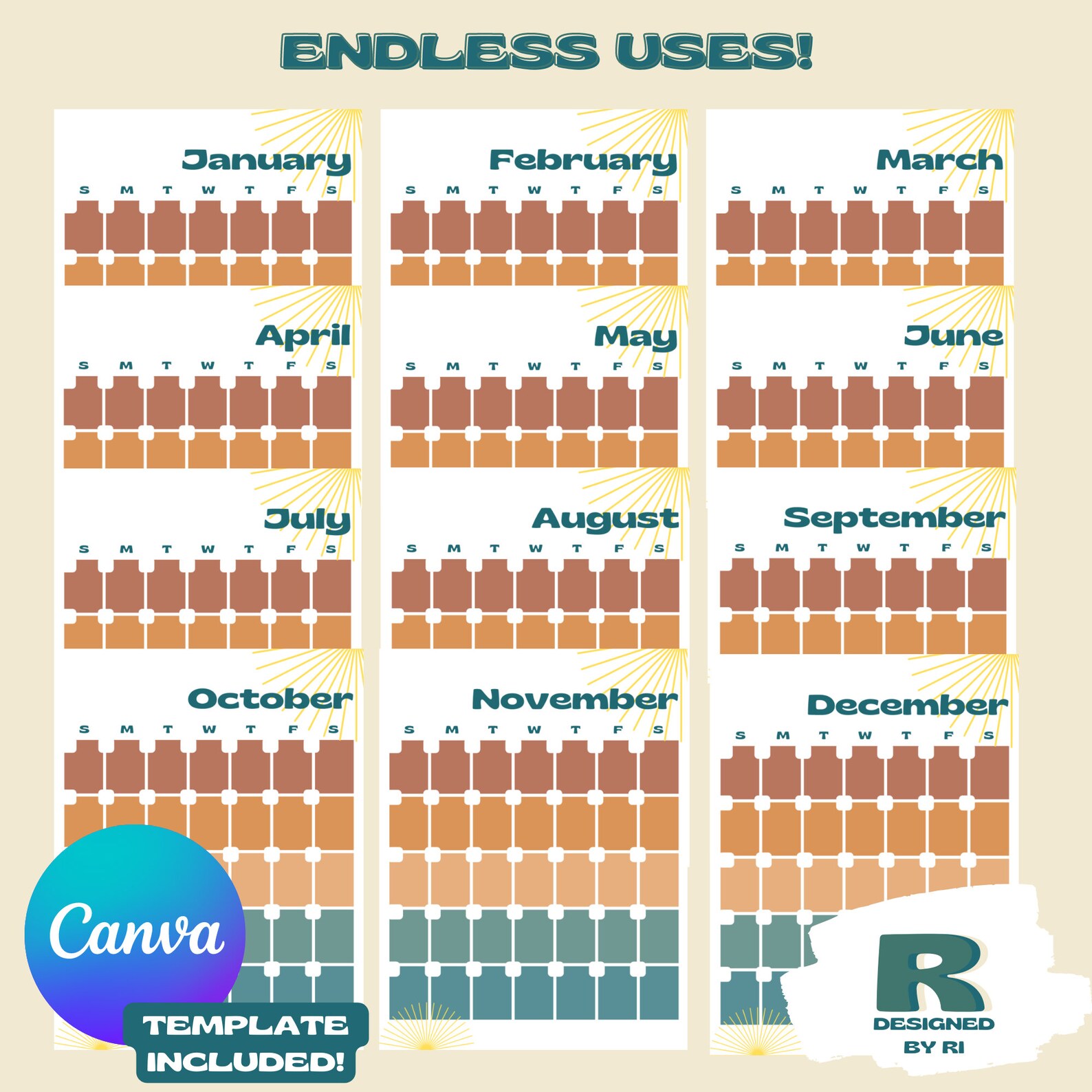 Canva Template Rustic Rudy Calendar Series 2023 Calendar - Etsy