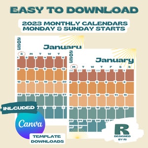 Canva Template Rustic Rudy Calendar Series 2023 Calendar - Etsy