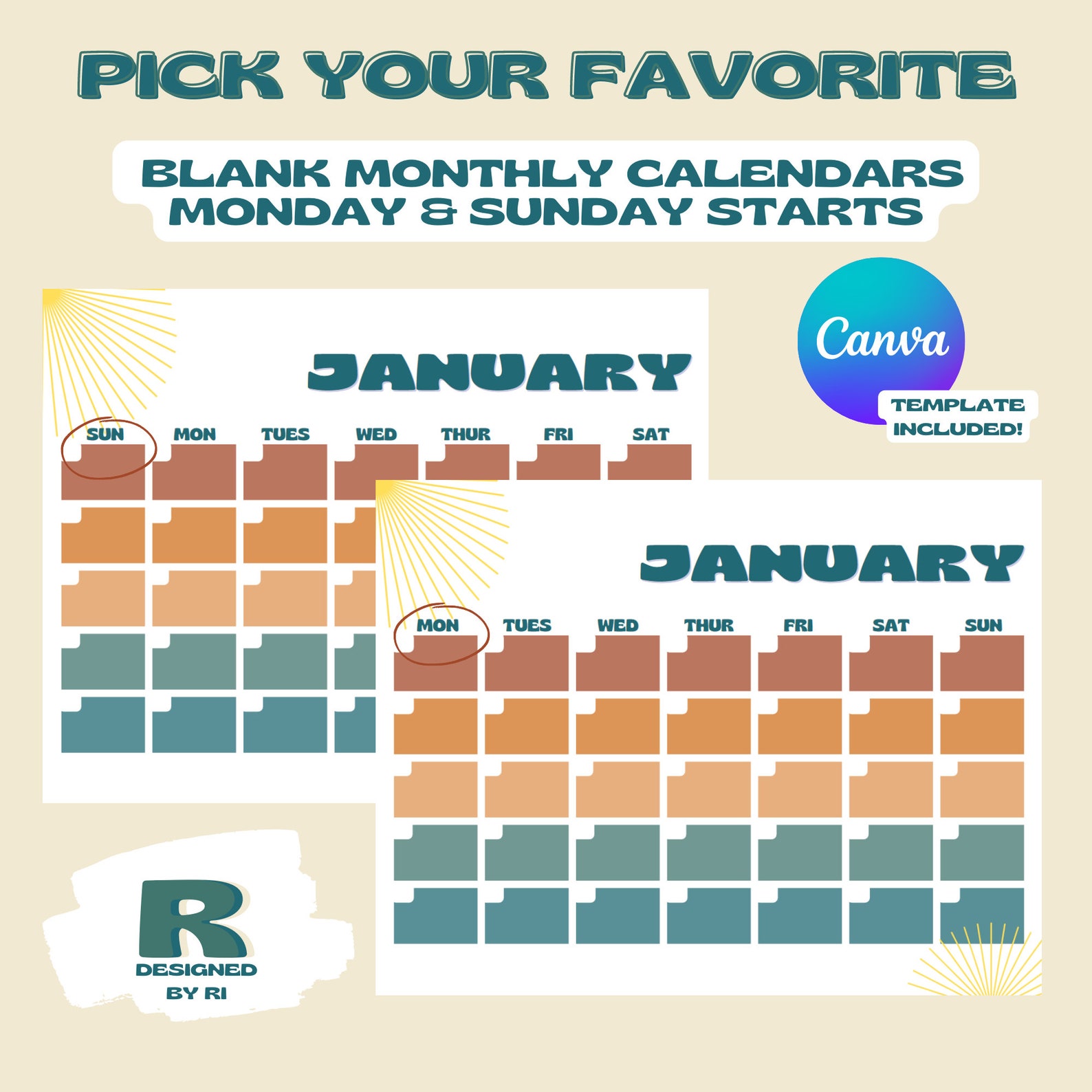 Canva Template Rustic Rudy Calendar Series 2023 Calendar - Etsy