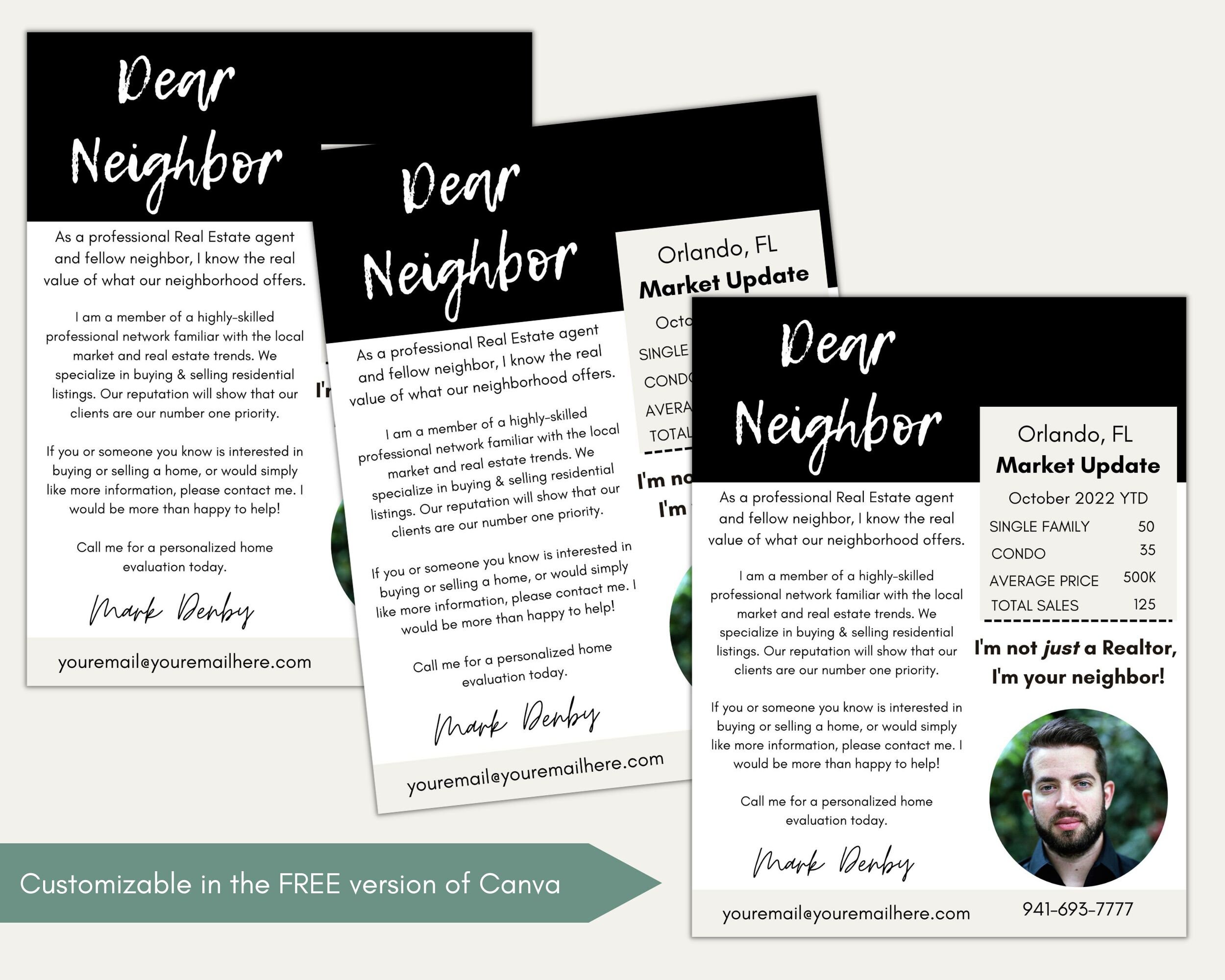Dear Neighbor Letter Template Vr. 2 Real Estate Marketing Direct Mail ...