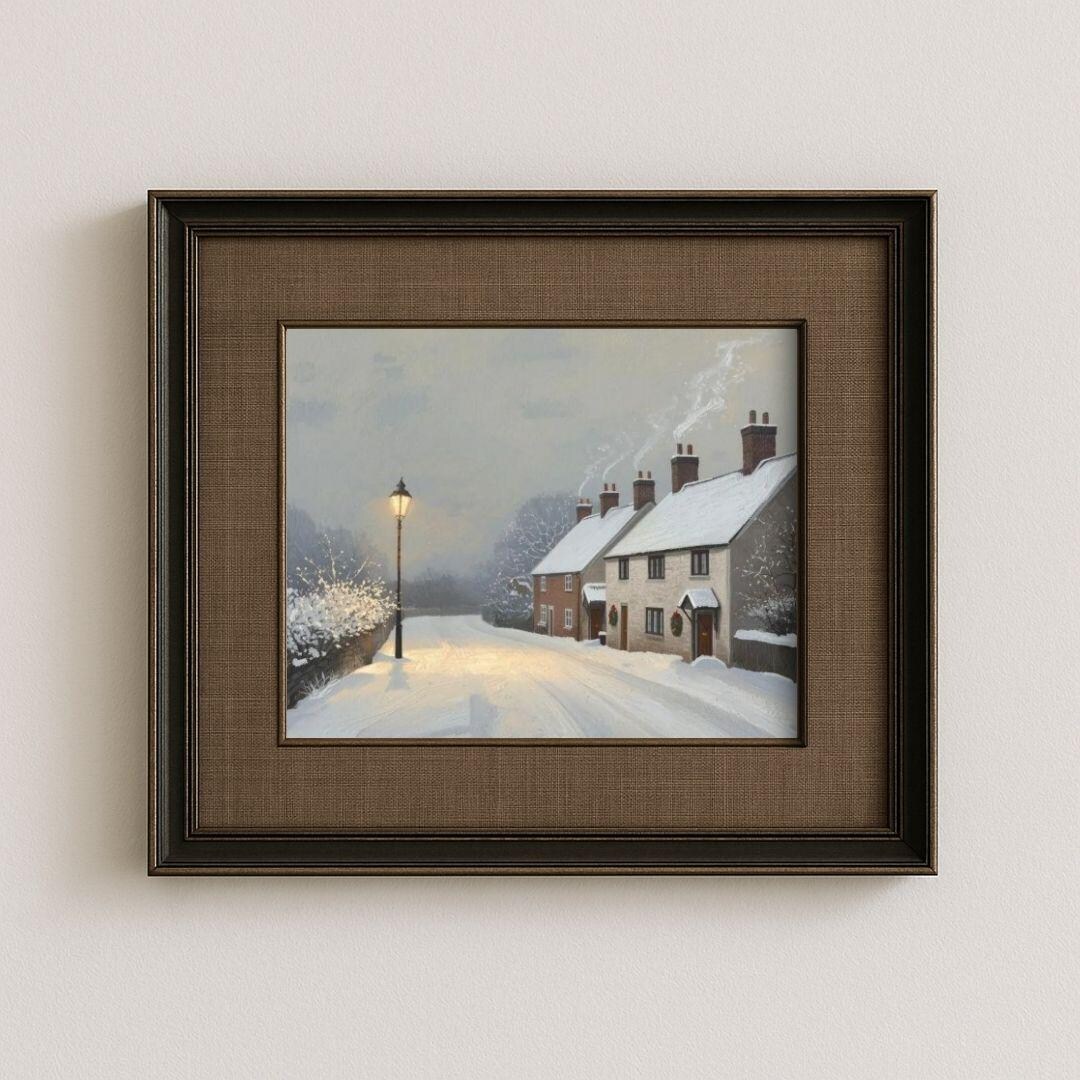 Snowy English Village Street (unframed) | Vintage Oil Painting Style ...