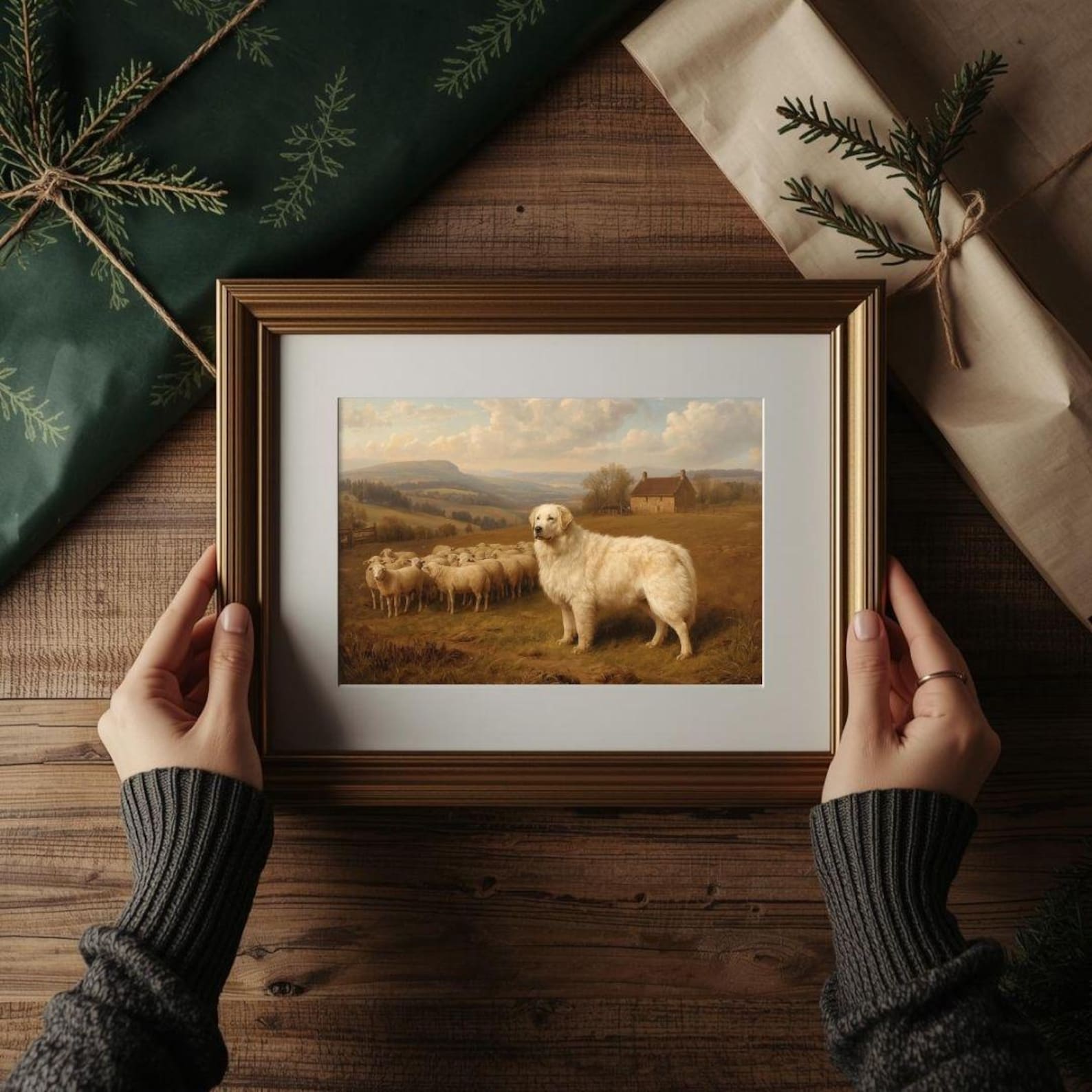 Great Pyrenees & Flock (unframed) | Heritage Style Dog Print | Vintage ...