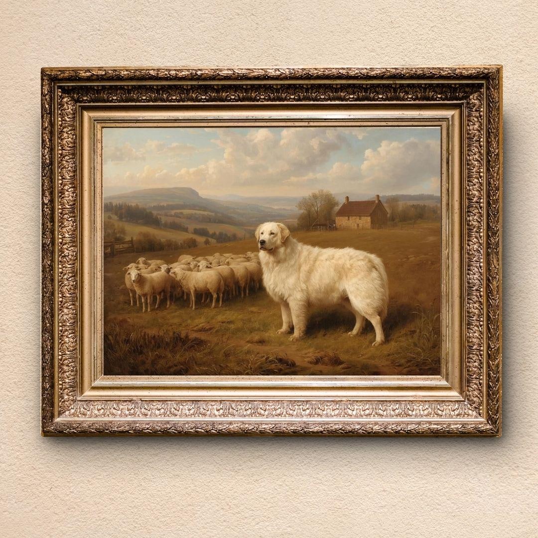 Great Pyrenees & Flock (unframed) | Heritage Style Dog Print | Vintage ...