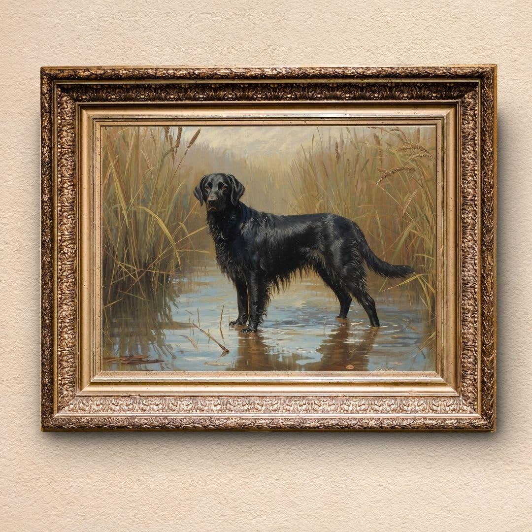 Flat-coated Retriever (unframed) | Heritage Style Dog Print | Vintage ...