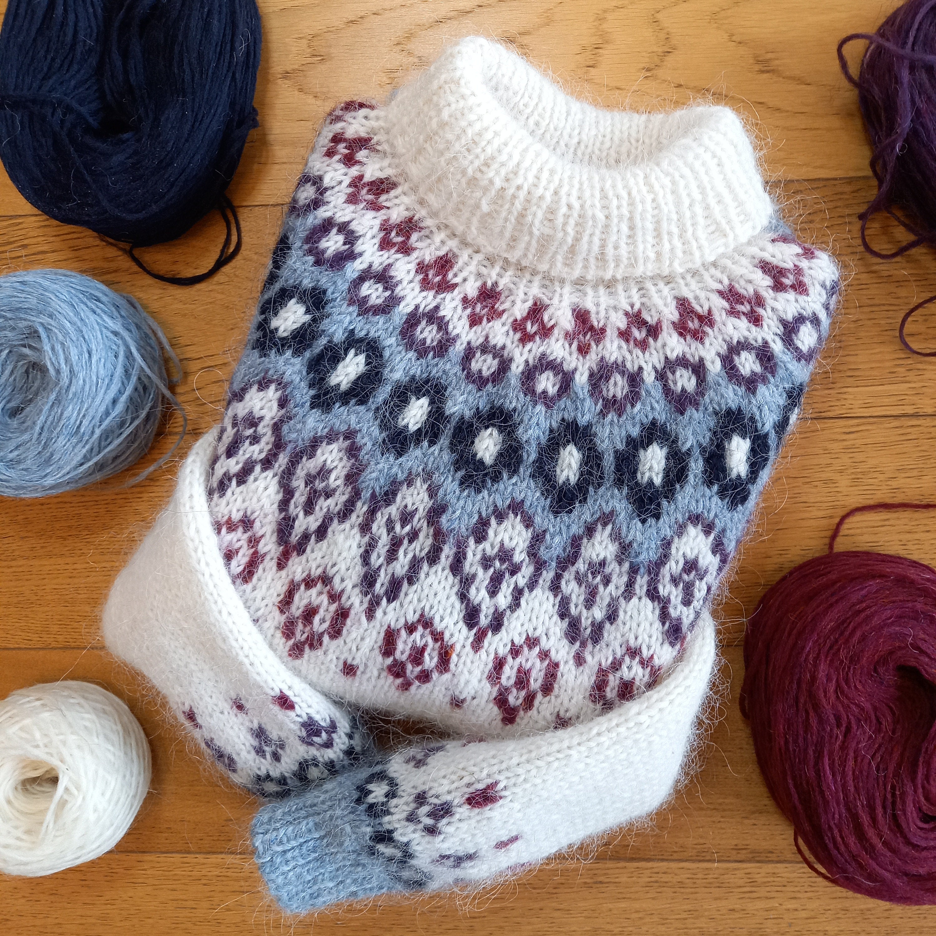 White Blue and Purple Lopapeysa Icelandic Sweater Handmade in - Etsy