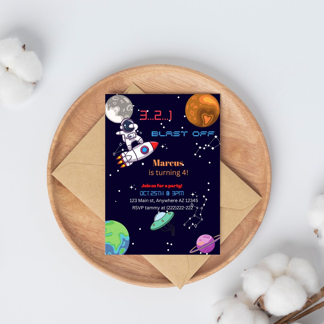 Outer Space Birthday Party Invitation Template Editable Printable, Kids ...
