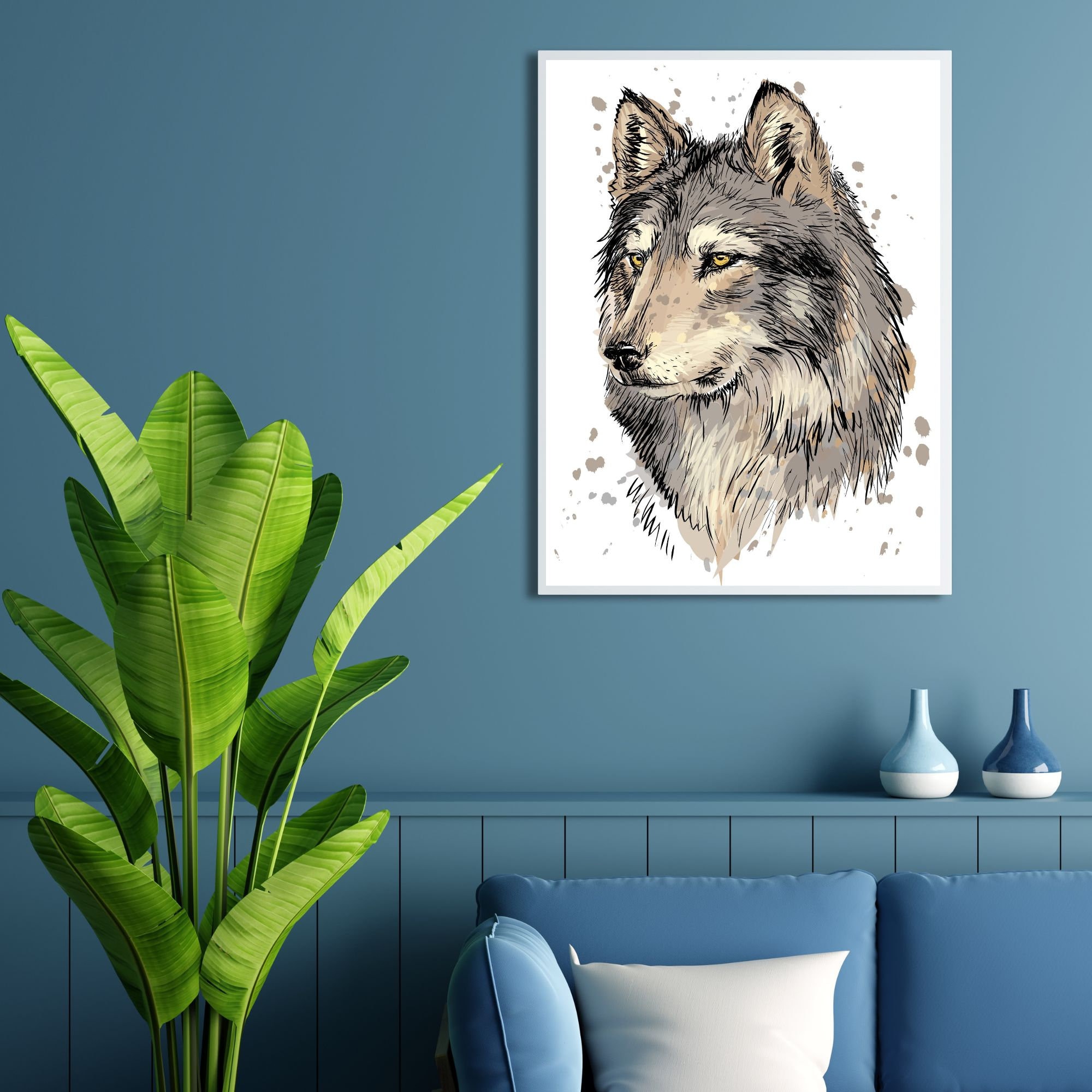 Grey Wolf Art Print, Wolf Painting Wall Art Decor,wild Animals Art ...