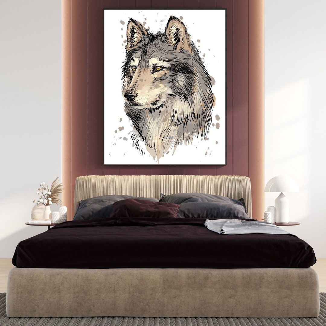 Grey Wolf Art Print, Wolf Painting Wall Art Decor,wild Animals Art ...