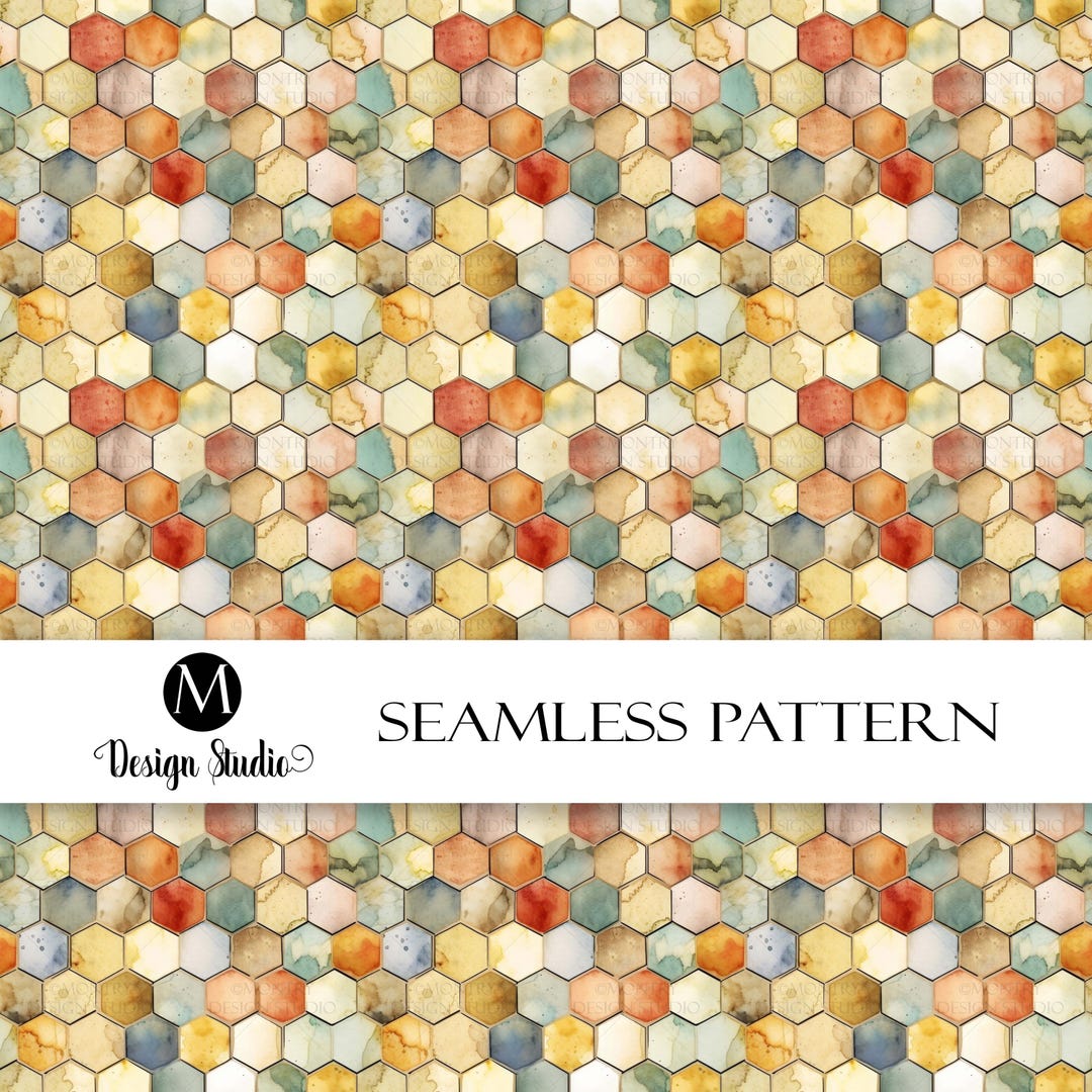 Watercolor Hexagon Tile Pattern, Cottagecore Seamless Pastel Design ...