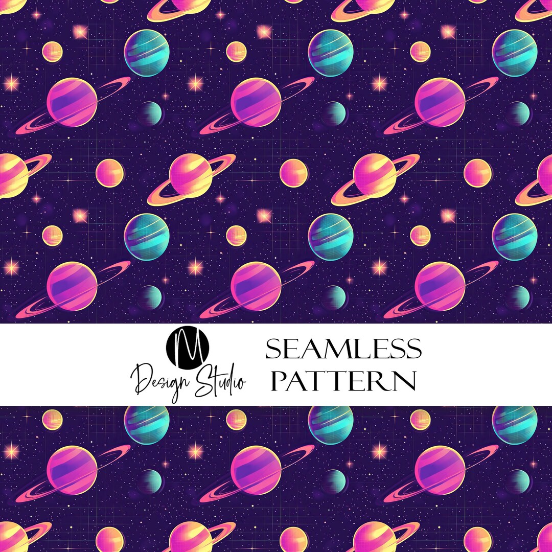 Retro 80s Planet & Stars Pattern: Neon Cosmic Design (digital Download ...