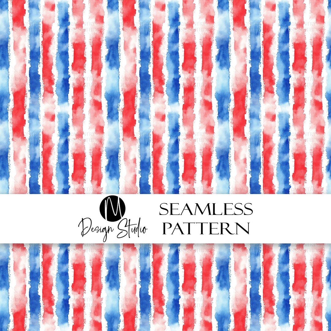 Watercolor USA Patriotic Seamless Pattern: Red White Blue Stripes ...