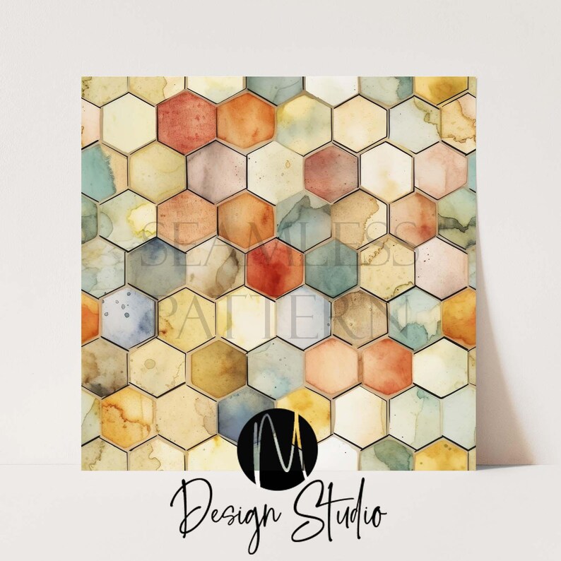 Watercolor Hexagon Tile Pattern, Cottagecore Seamless Pastel Design ...