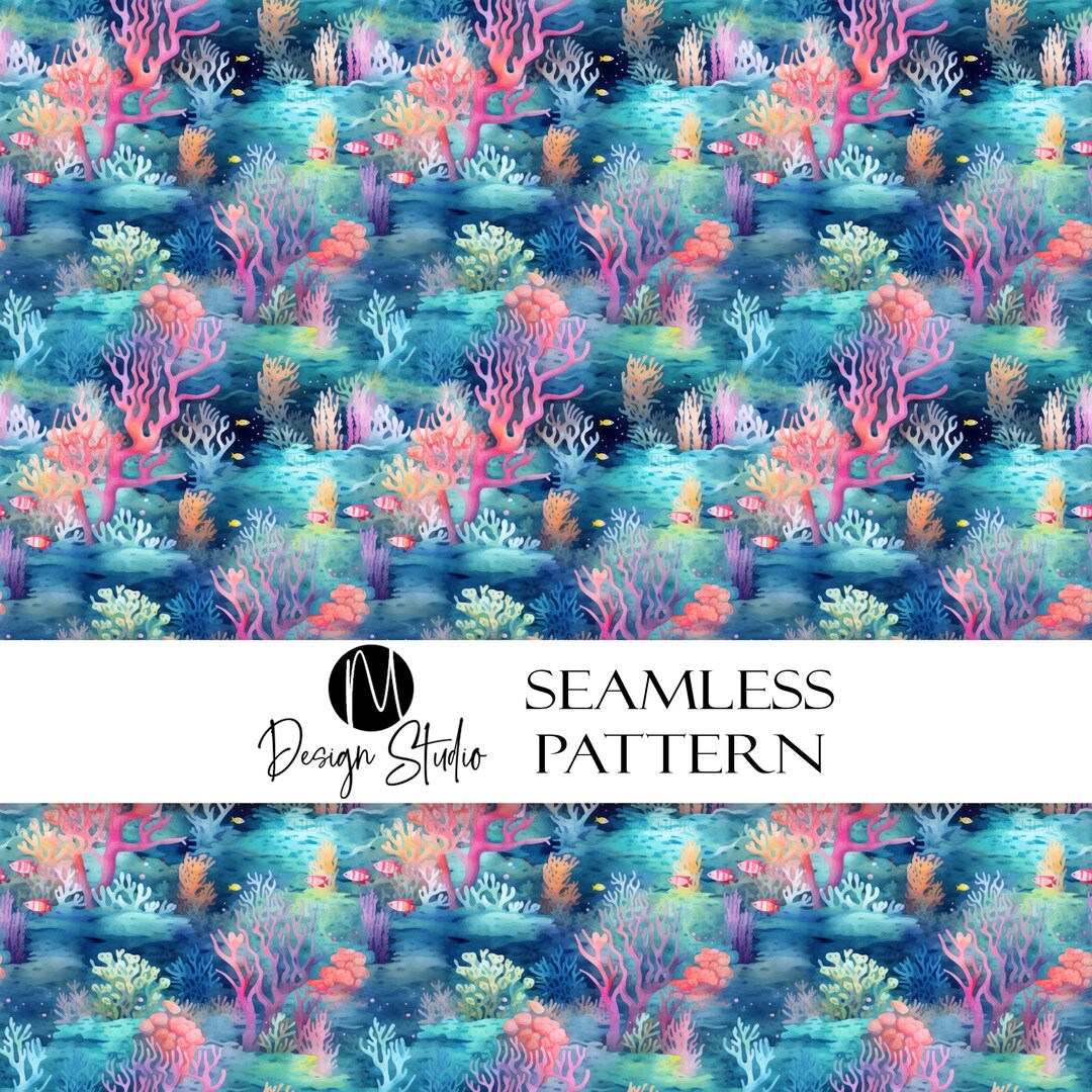 Watercolor Coral Reef Pattern: Seamless Pastel Ocean Design (digital ...