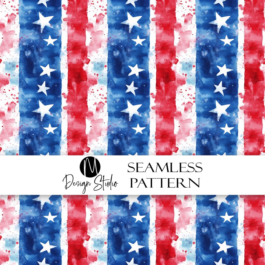 Patriotic Stars Watercolor Pattern: 4th of July Seamless Digital Paper ...