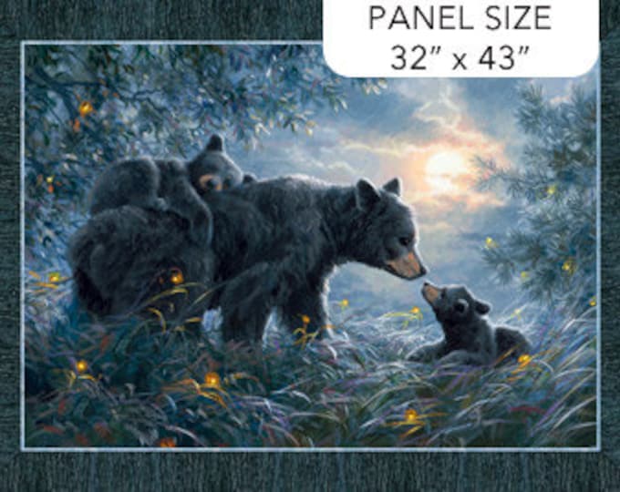 Moonlight Kisses by Northcott, Black Bear With Bear Cubs Panel 32x43 ...