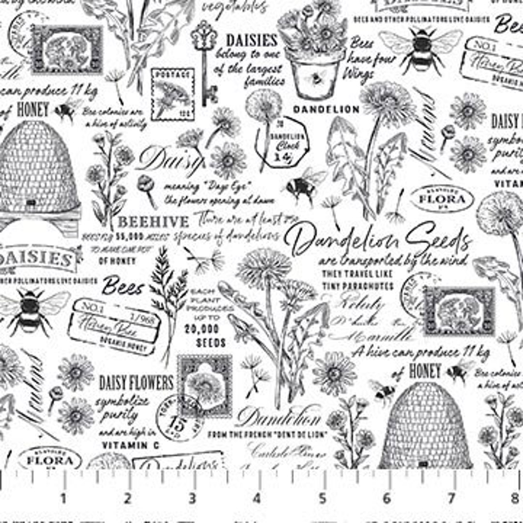 Beecroft by Northcott 100% Cotton Fabric, Beehive, Bees, Black & White ...