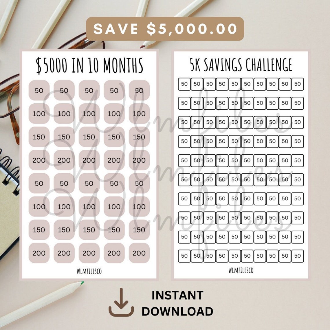 PRINTABLE 5000 Savings Challenge 5K Savings Challenge Save - Etsy