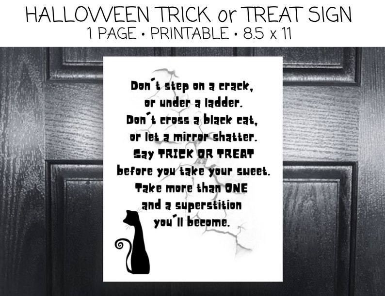Halloween Sign Printable Trick or Treat Door Sign Funny Take Candy ...