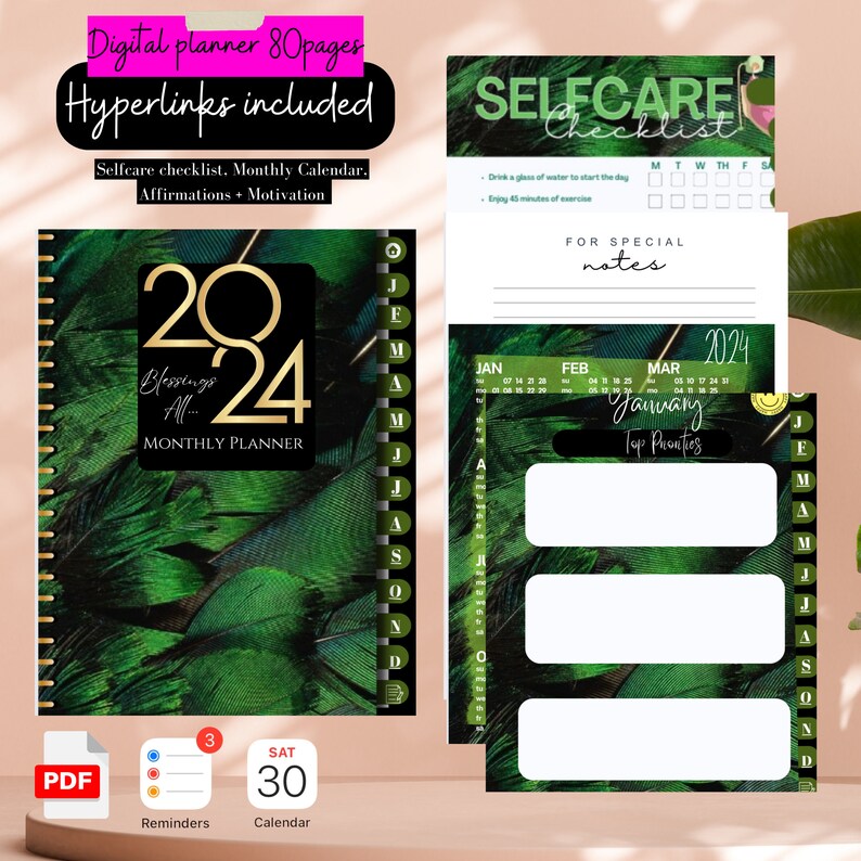 Aesthetic Digital Planner, 2024 Monthly Planner, Undated Planner ...