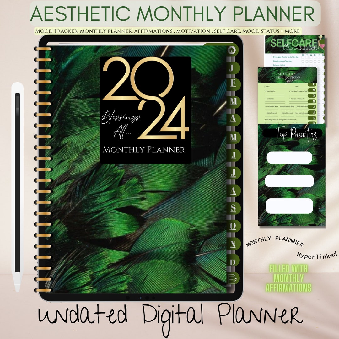 Aesthetic Digital Planner, 2024 Monthly Planner, Undated Planner ...