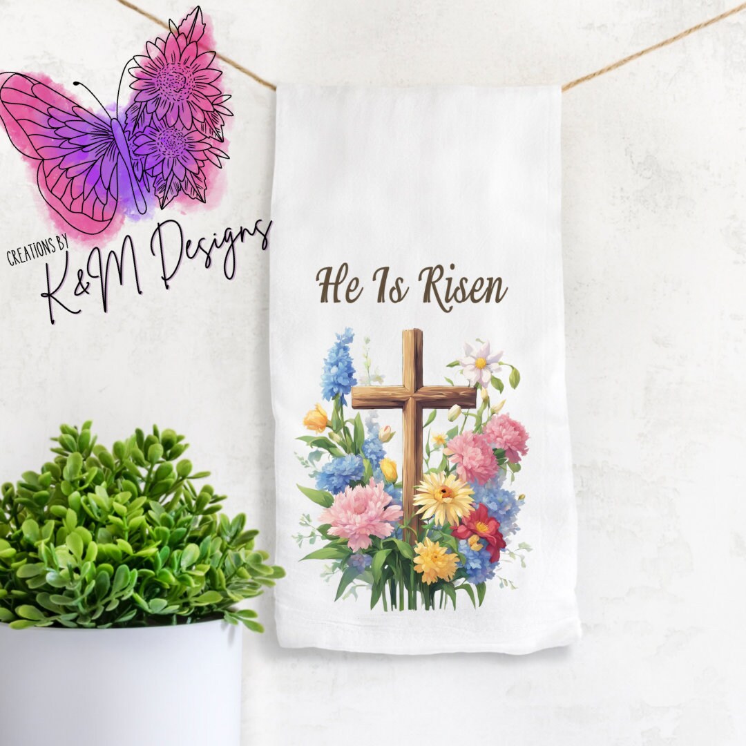 He is Risen Easter Tea Towel | Christian Easter Kitchen Towel ...