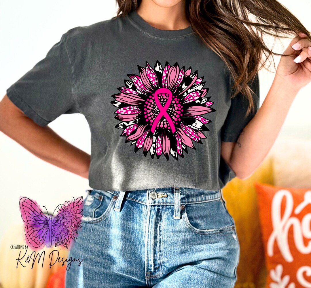 Pink Awareness Sunflower Breast Cancer Ribbon DTF | Ready to Press Heat ...