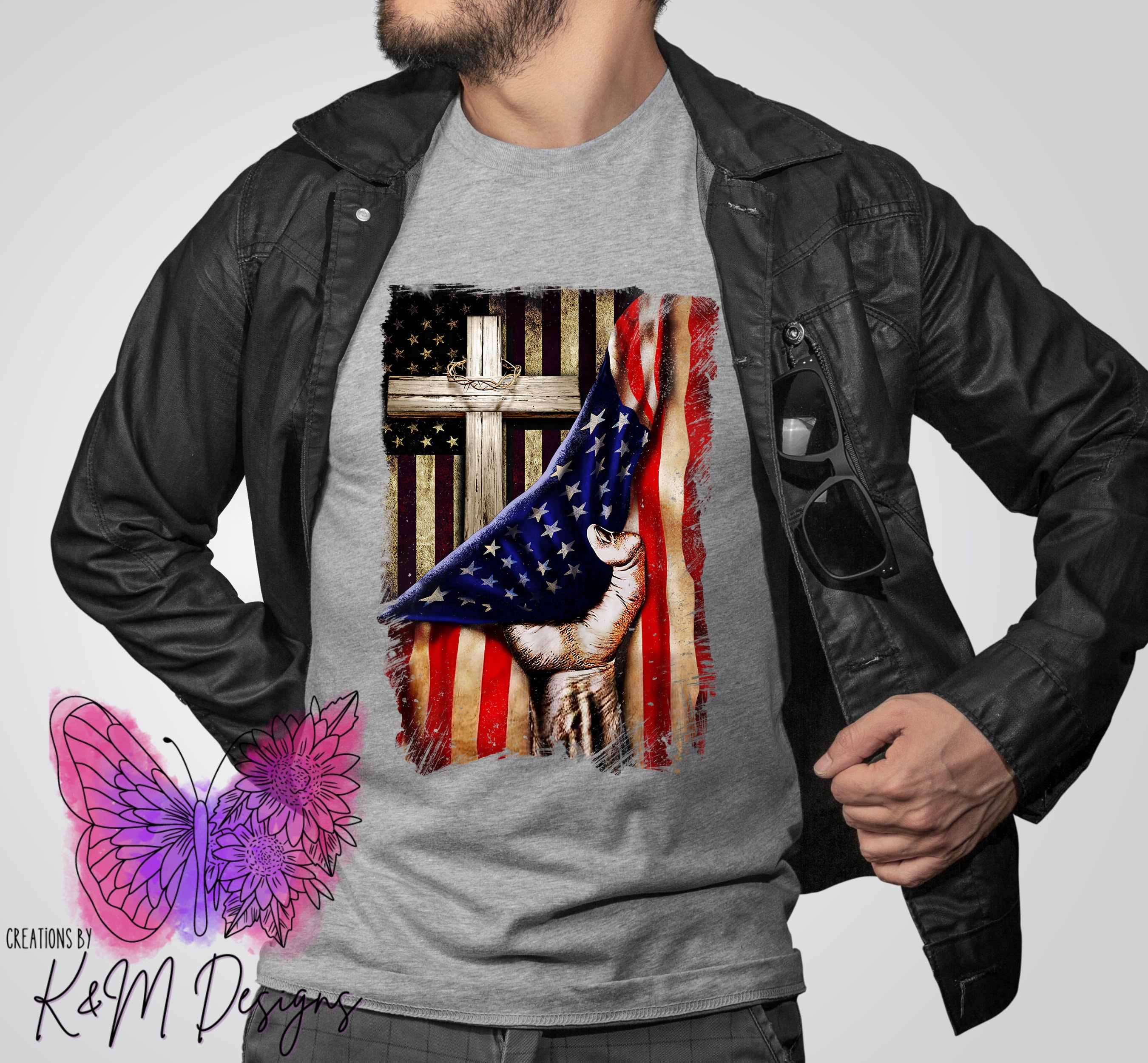 American Flag and Cross DTF | Ready to Press | Heat Transfer | Mens ...