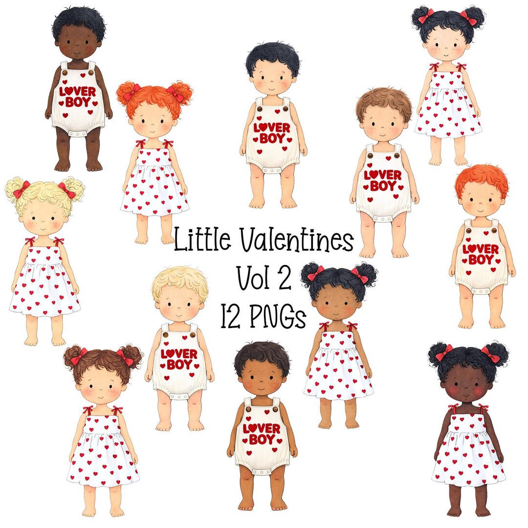 Little Valentines Vol. 2 – Kids Clipart Bundle | 12 Whimsical Valentine ...