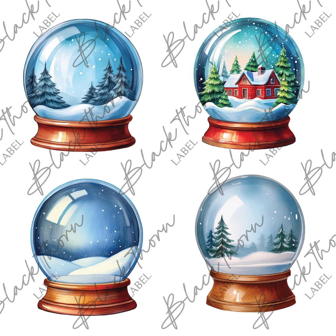 Cute Snow Globe Clipart; PNG Instant Downloads, Hand Drawn, Graphics ...