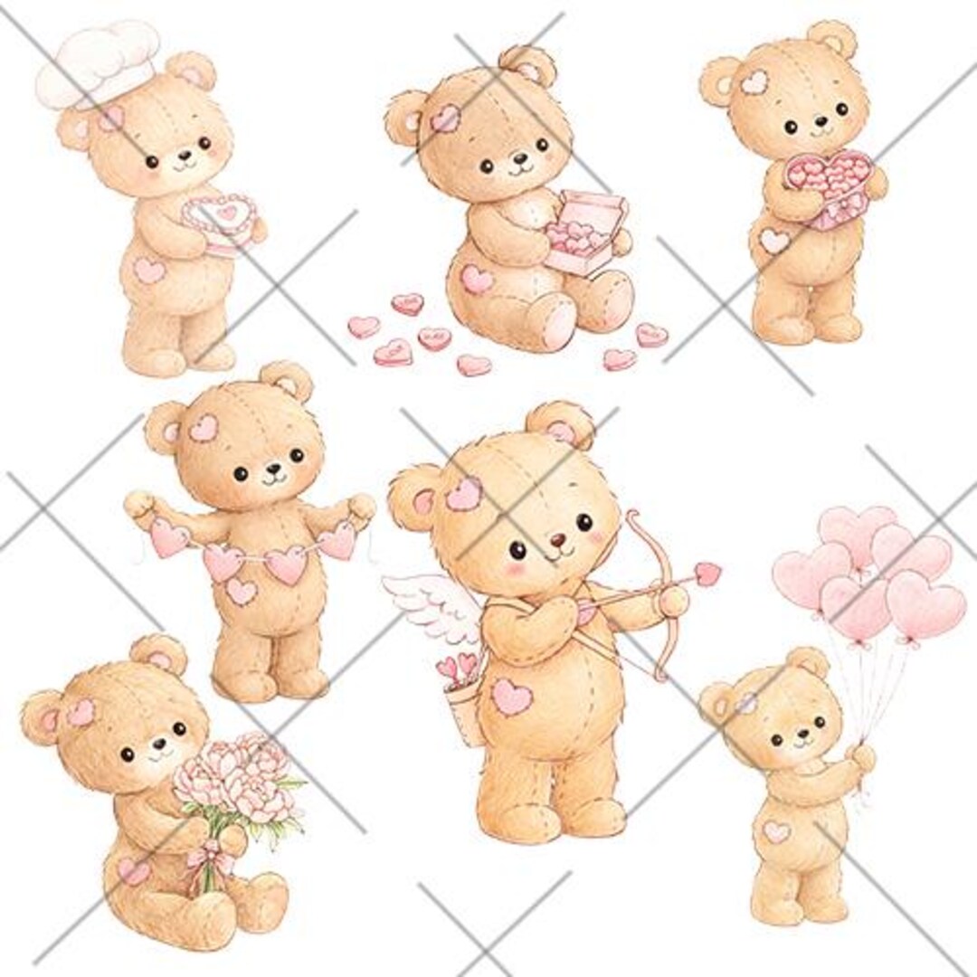 15 Teddy Bear Valentine Clipart Bundle | Transparent Background - Etsy