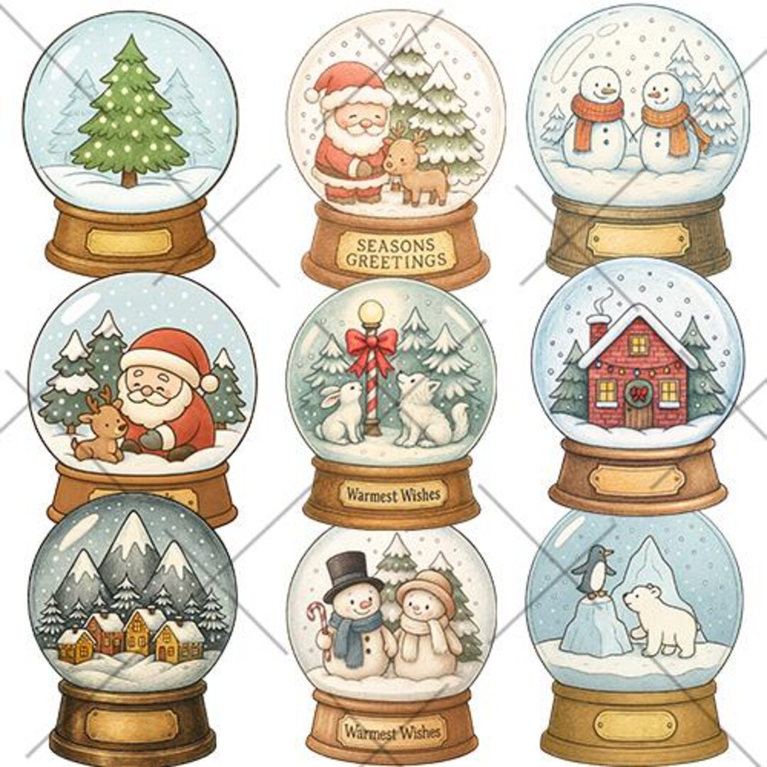 Hand-drawn Christmas Snow Globe Clipart Bundle (transparent PNG ...