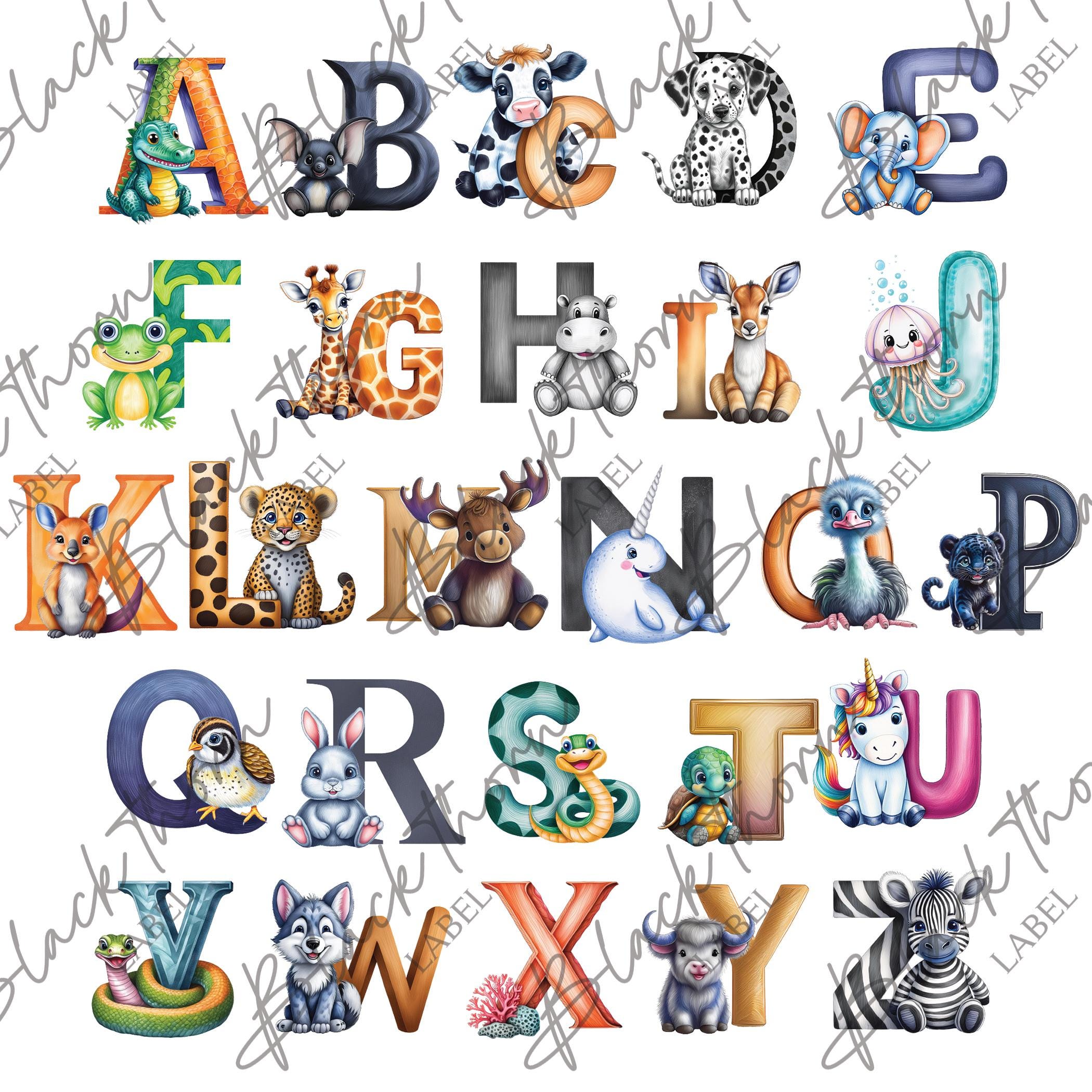 Cute Alphabet Animals, Clipart Set; PNG Downloads, Graphics; Back to ...