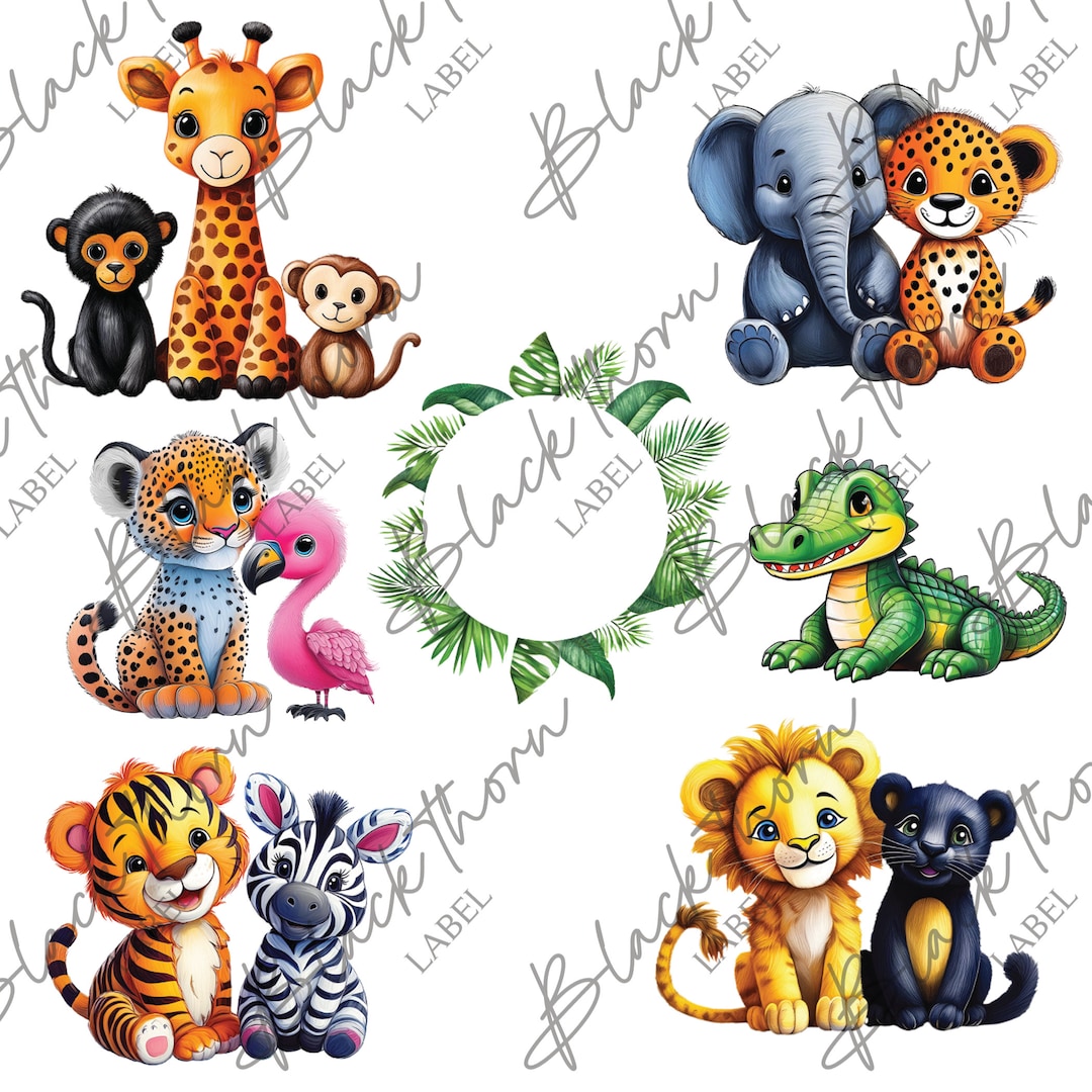 Cute Safari Animal Clipart Set PNG Instant Downloads, Watercolor ...