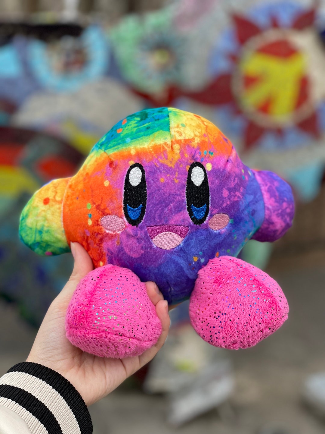 Rainbow Kirb Plush, Cute Round Plushie Plush Toy Stuffed Handmade - Etsy