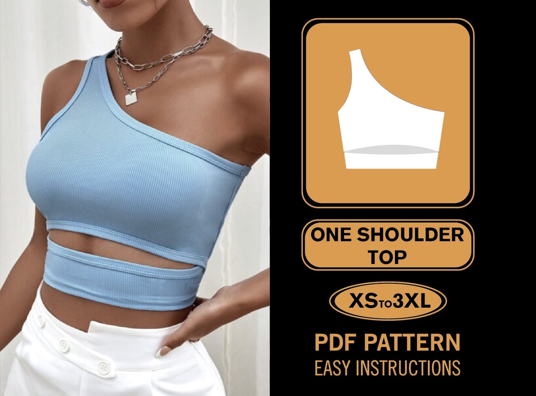 One Shoulder Top XS-XXXL Crop Top Sewing Pattern off Shoulder Pattern ...