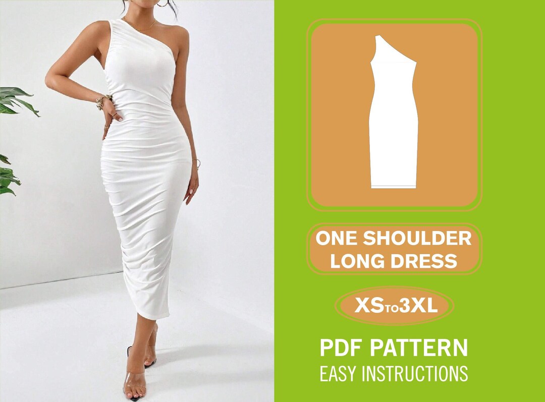 One Shoulder Long Dress Sewing Pattern XS-XXXL Sewing - Etsy Canada
