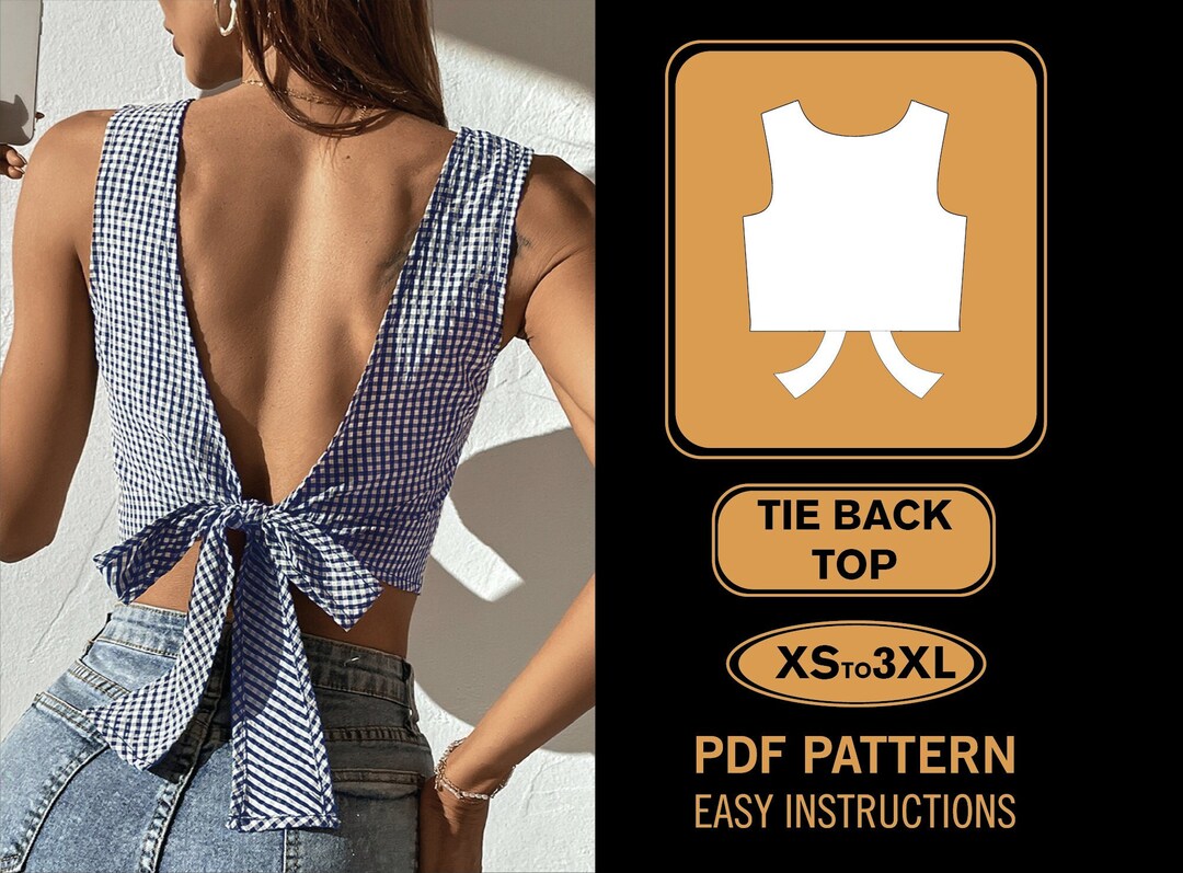 Tie Back Top Sewing Pattern XS-XXXL Open Back Top Sewing Pattern Beginner Pattern PDF Pattern ...