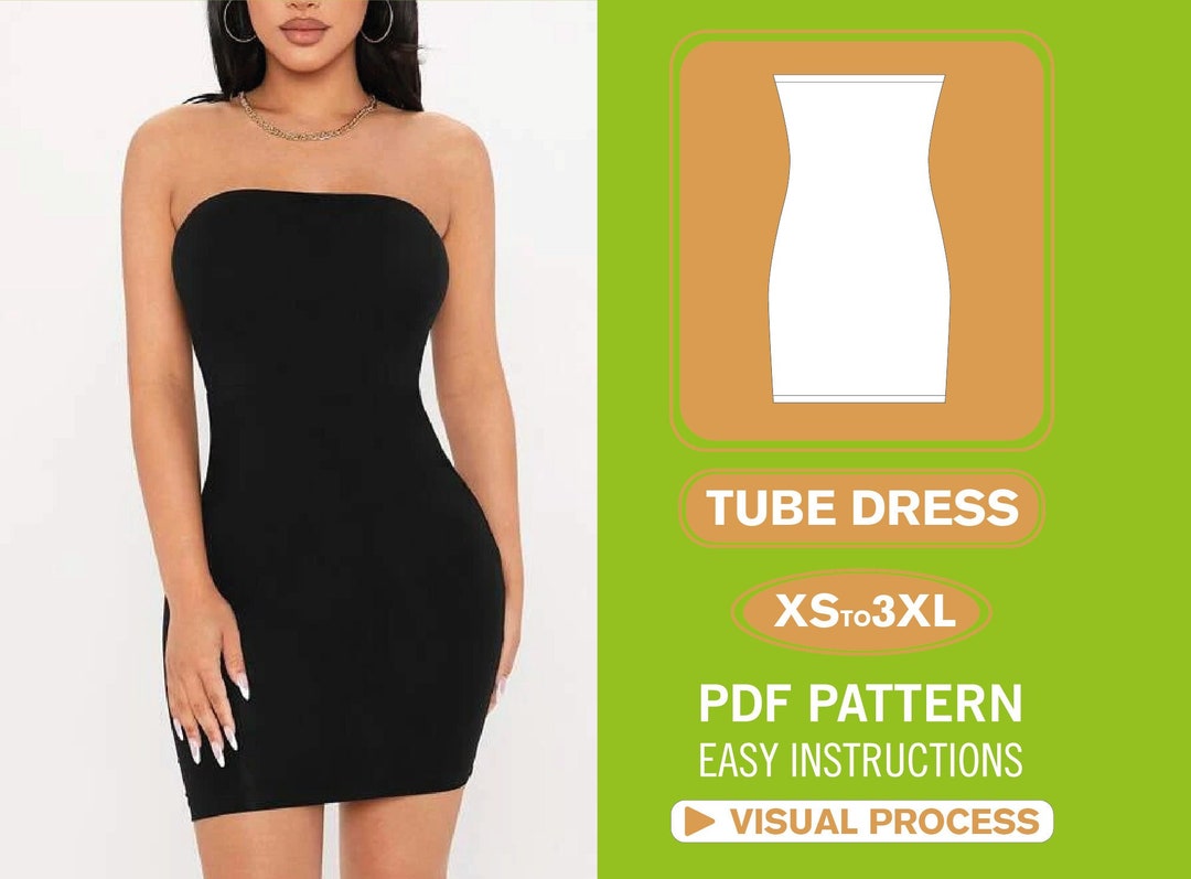 Bodycon Dress Pattern XS-XXXL Tube Dress Pattern Beginner Pattern Women ...