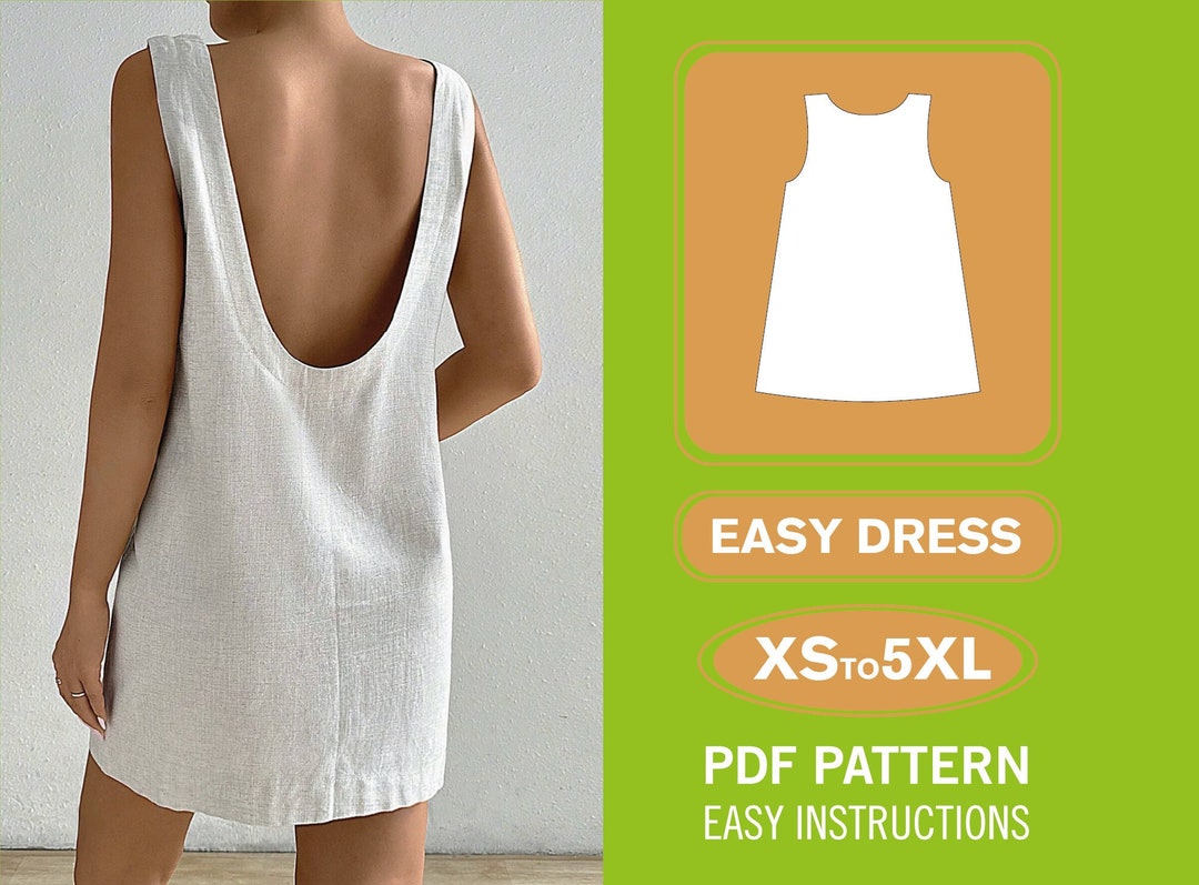 Easy Dress Pattern XS-5XL Sewing Pattern Open Back Dress Sewing Pattern ...