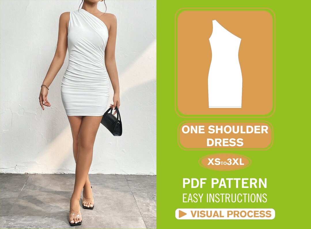 One Shoulder Dress Sewing Pattern XS-XXXL Sewing Pattern Easy Dress ...