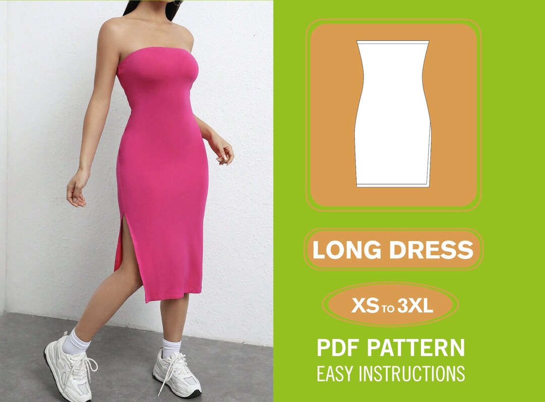 Dress Sewing Pattern XS-XXXL PDF Dress Pattern Easy Dress Pattern Slit ...