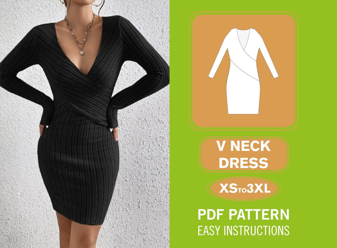 Dress Sewing Pattern XS-XXXL Sewing Pattern Easy Dress Pattern V Neck ...